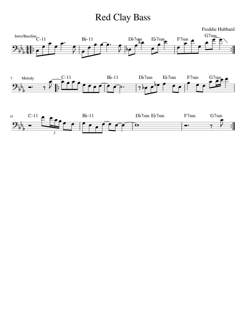 Red Clay- Bass Sheet music for Piano (Solo) Easy | Musescore.com