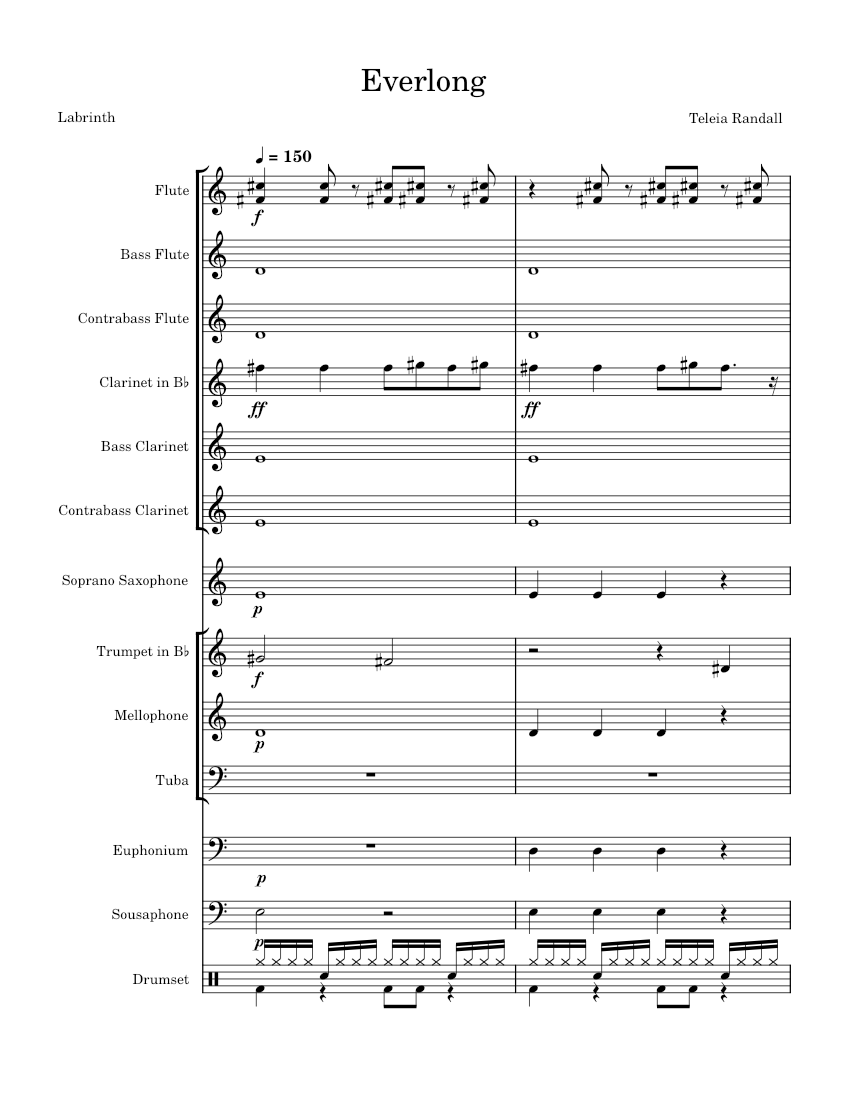 Everlong – Foo Fighters Everlong Sheet music for Tuba, Flute, French ...