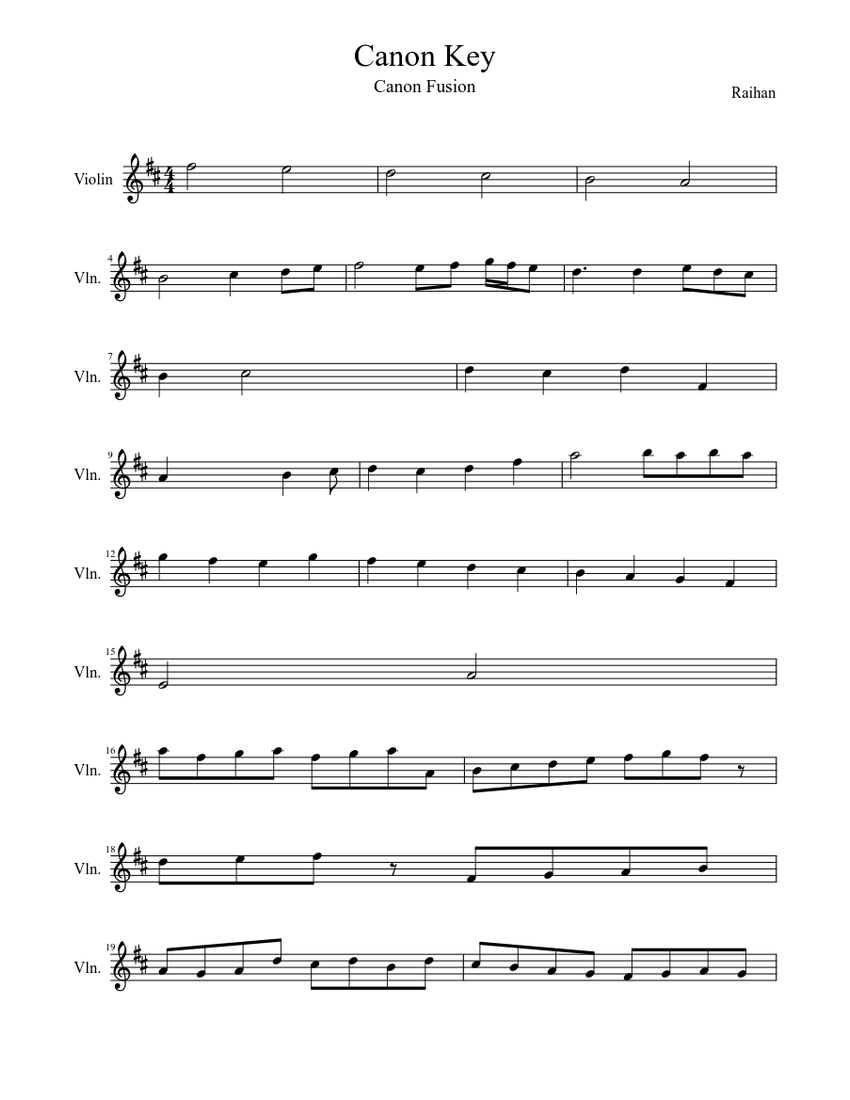 Canon Key Sheet music for Violin (Solo) | Musescore.com