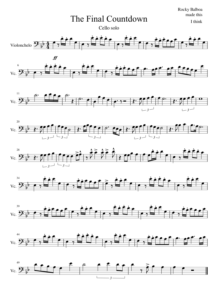 The Final Countdown Sheet music for Cello (Solo) | Musescore.com