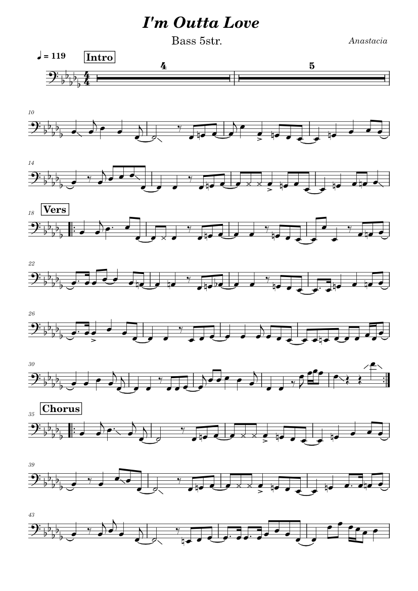 I'm Outta Love – Anastacia Bass line. Sheet Music for Bass guitar (Solo ...