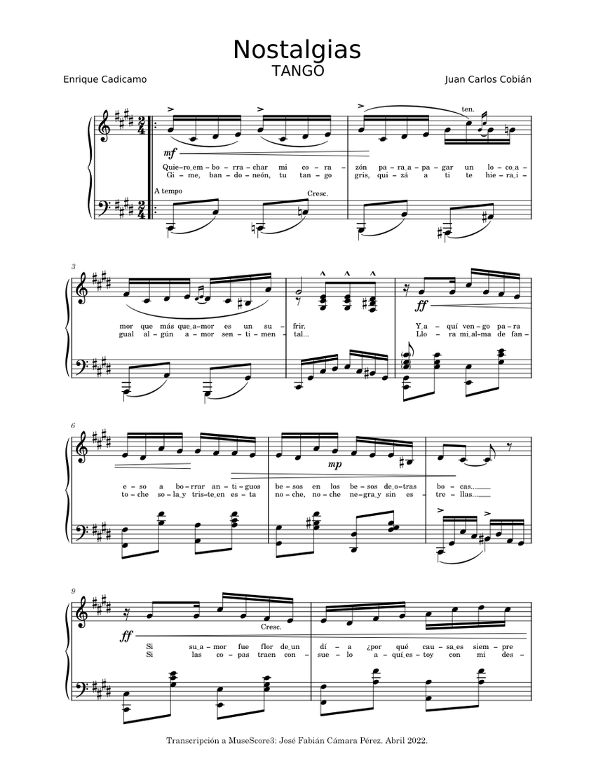 Nostalgias – Juan Carlos Cobian Sheet music for Piano (Solo ...