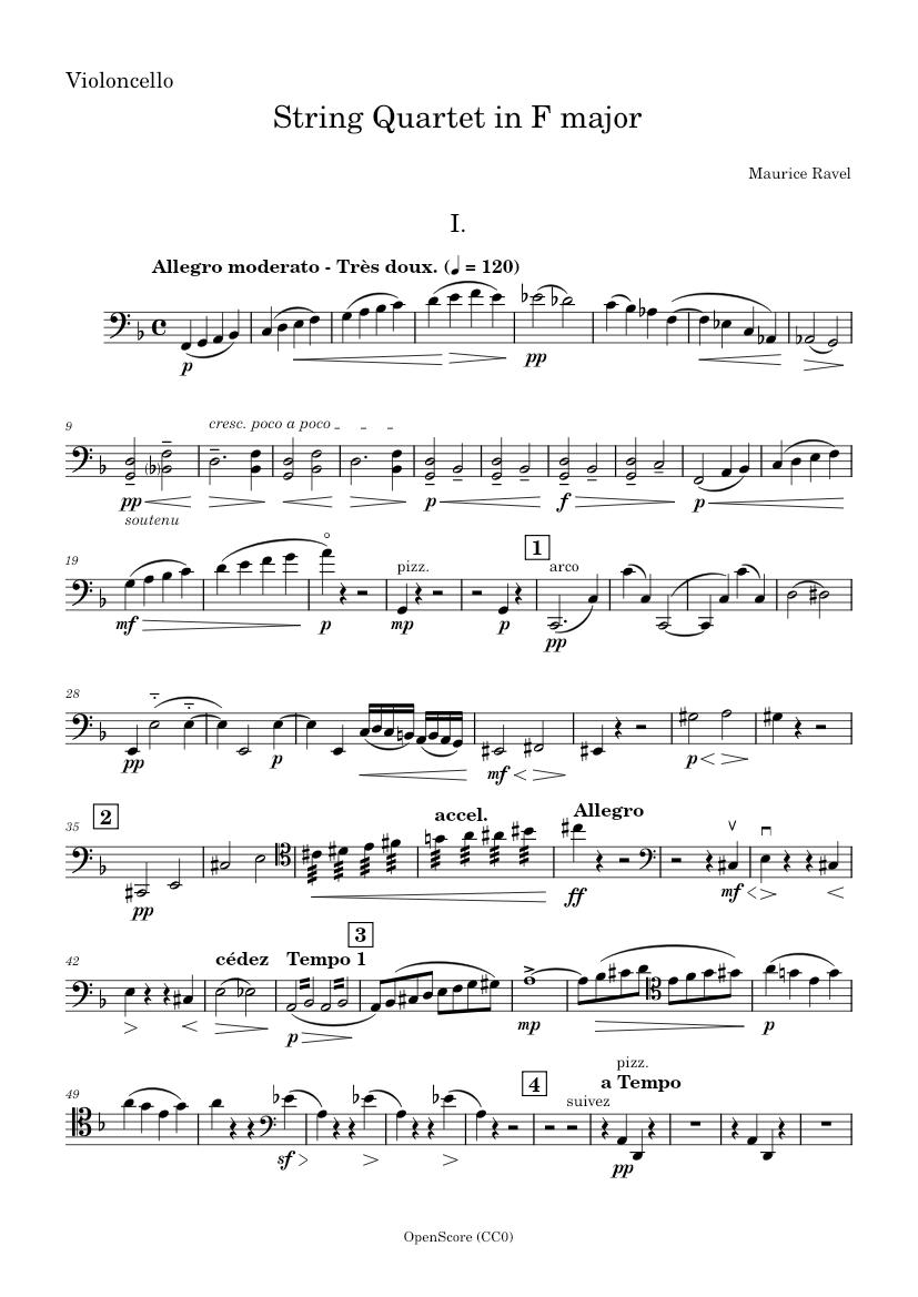 String Quartet in F major – Maurice Ravel - Cello PART Sheet music for Cello (String Quartet ...