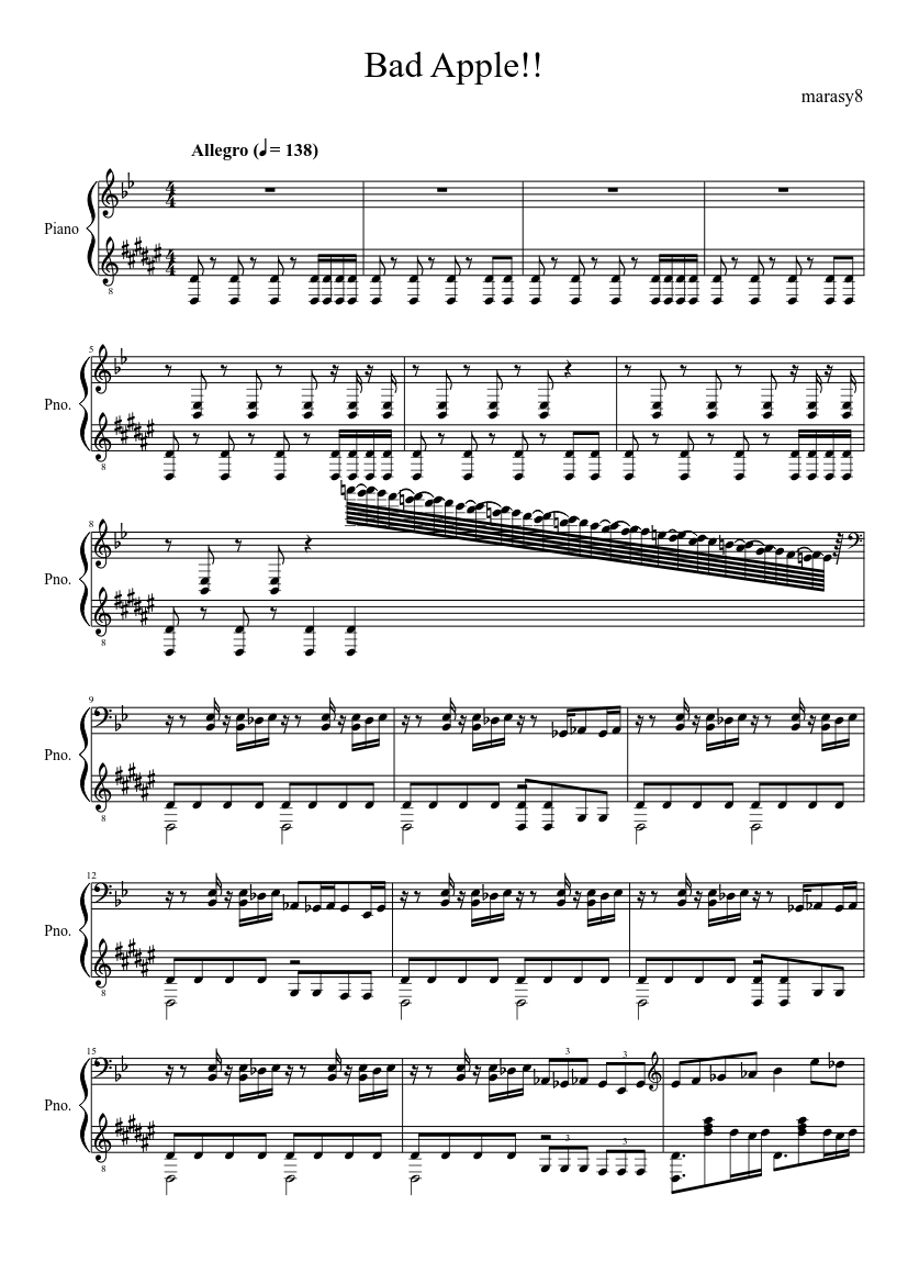 Bad apple Sheet music for Piano (Solo) | Musescore.com