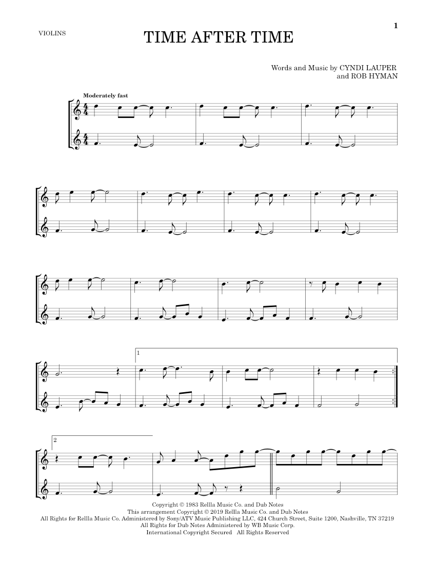 Play Official version of Time after time Sheet Music by Cyndi Lauper ...