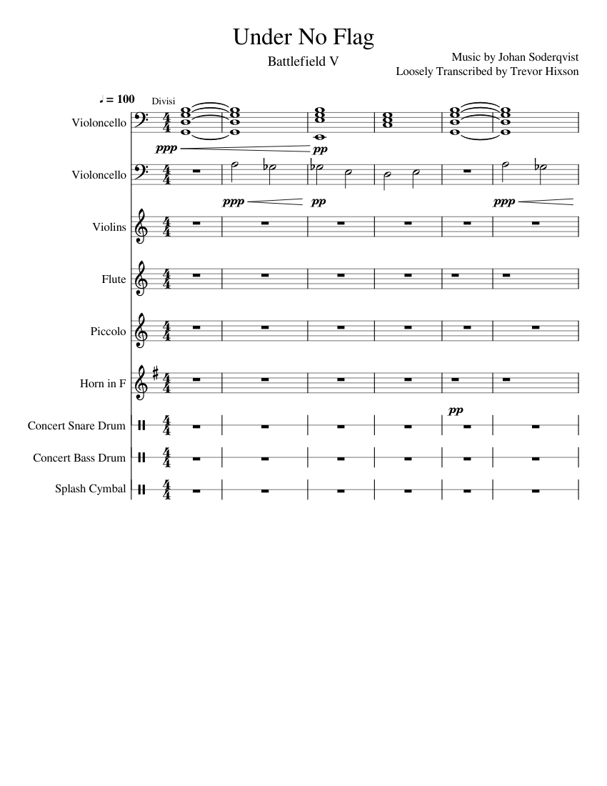 Under No Flag - Battlefield 5 Sheet music for Flute piccolo, Flute, French horn, Snare drum ...