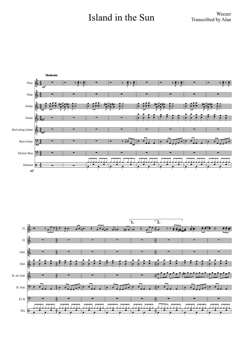 Island in the Sun - Weezer Sheet music for Flute, Guitar (Mixed Quartet) | Musescore.com