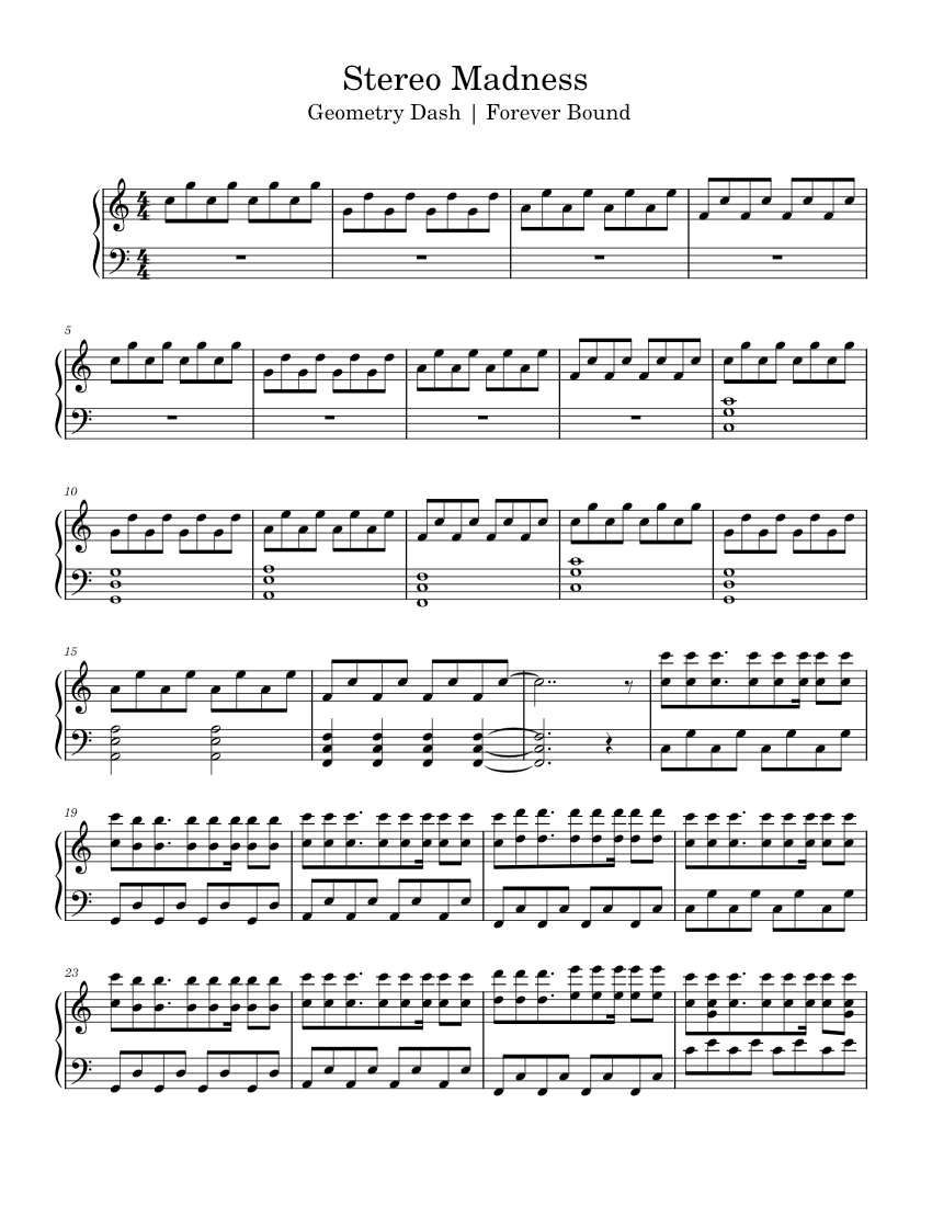 Stereo Madness – ForeverBound | Geometry Dash Sheet music for Piano (Solo) | Musescore.com