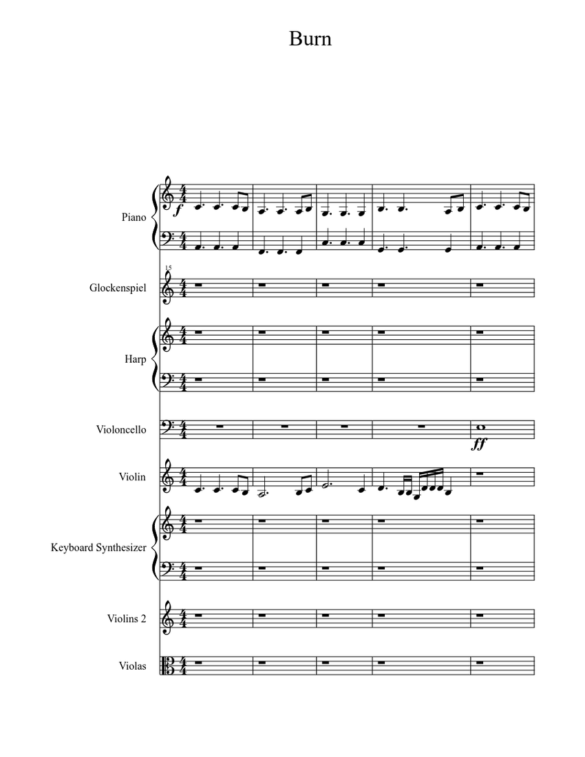 Burn Sheet music for Piano, Violin, Harp (Mixed Trio) | Download and ...