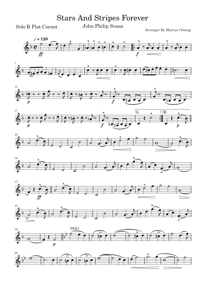 Stars And Stripes Forever Solo B Flat Cornet Sheet Music for Trumpet ...