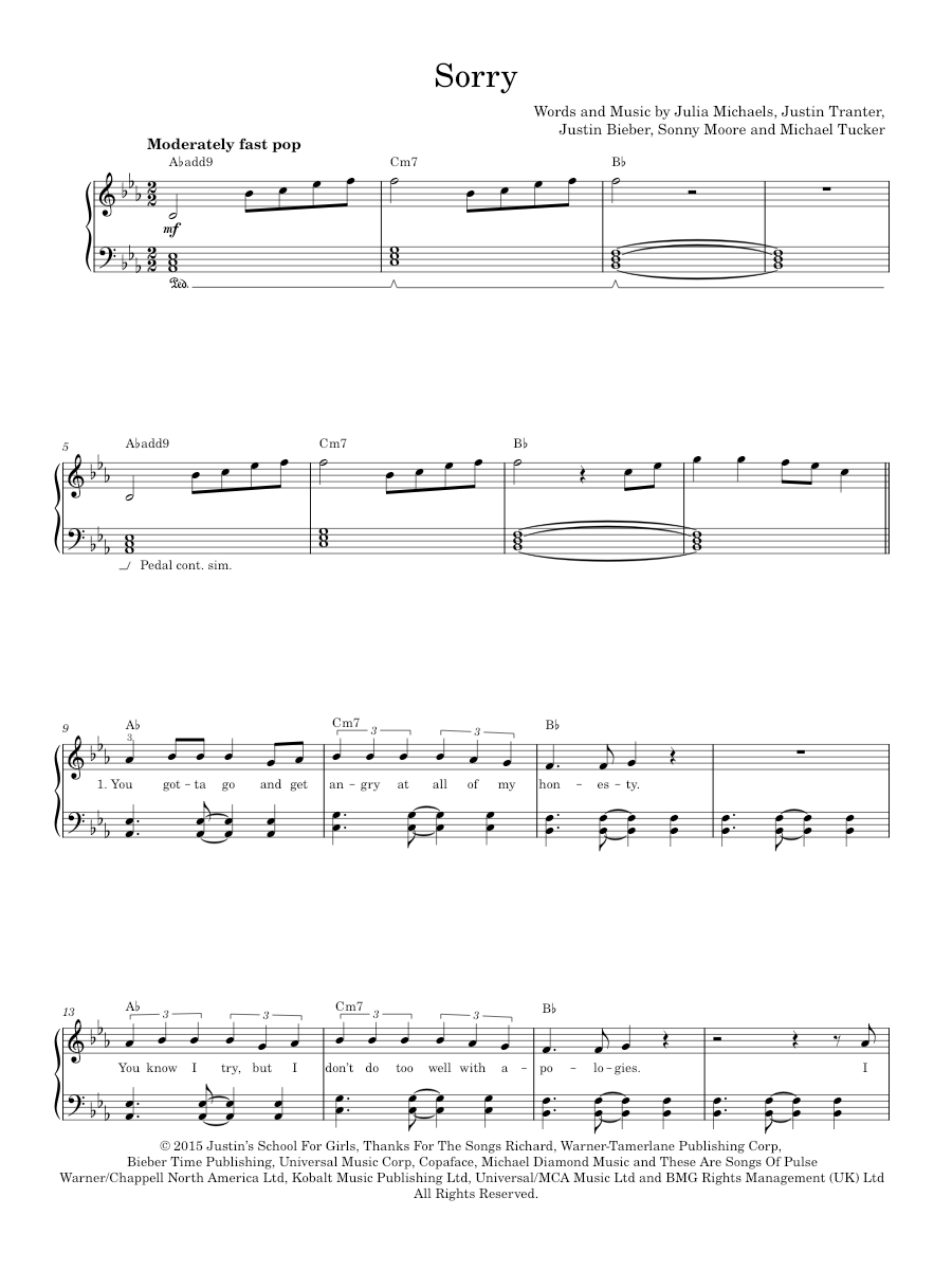 sorry Sheet music for Vocals by Justin Bieber Official | MuseScore.com