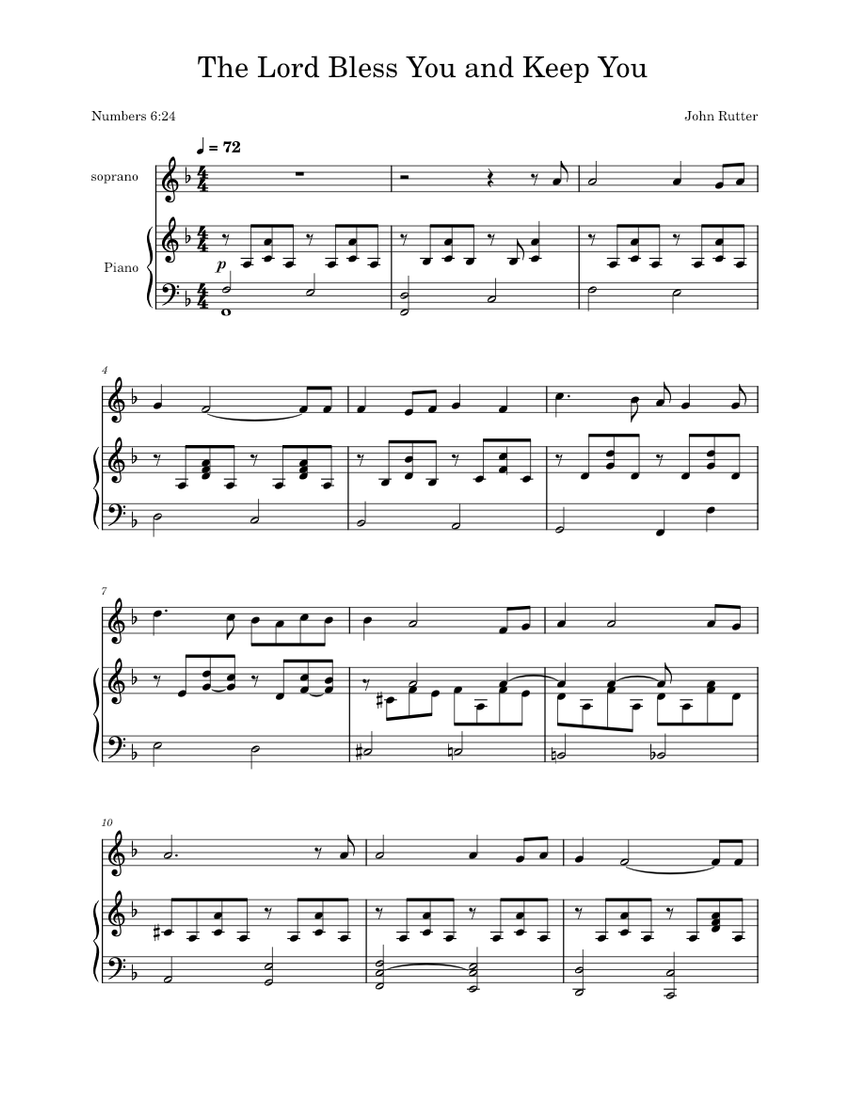 The Lord bless you and keep you – John Rutter Sheet music for Piano ...