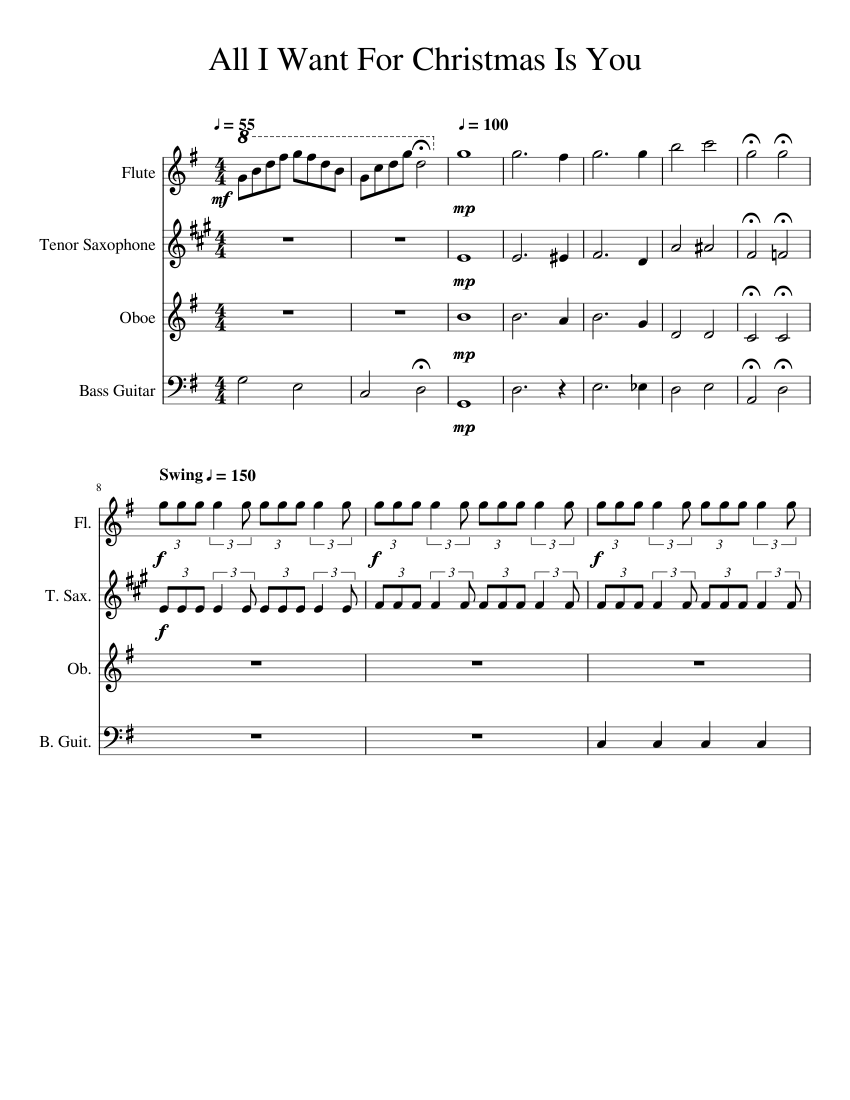 All I Want For Christmas Is You Sheet music for Flute, Oboe, Saxophone ...