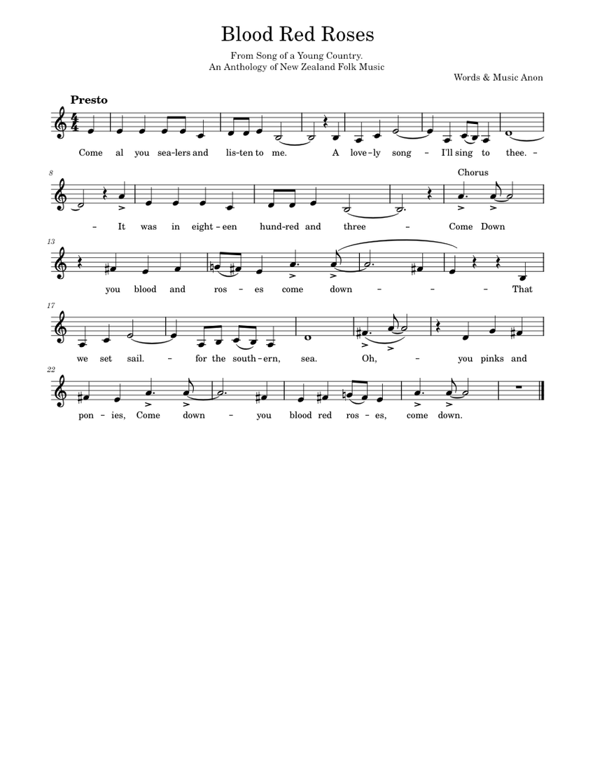 Blood Red Roses – Anon - piano tutorial