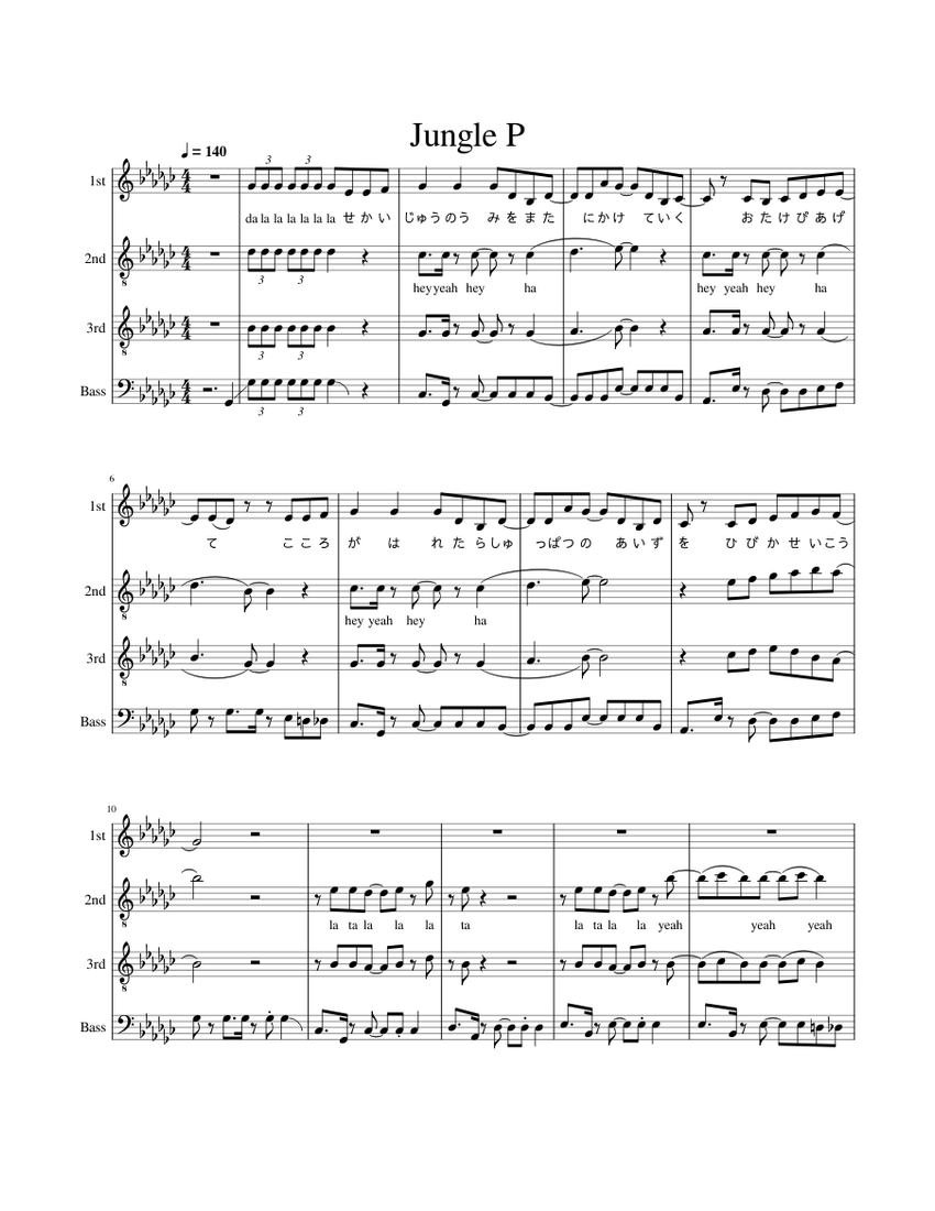 Jungle_P Sheet music for Piano, Bass guitar (Mixed Quartet) | Musescore.com