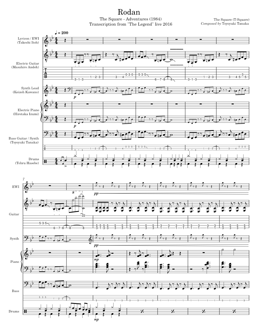 Rodan – T-Square (full arrangement) Sheet music for Piano, Flute ...