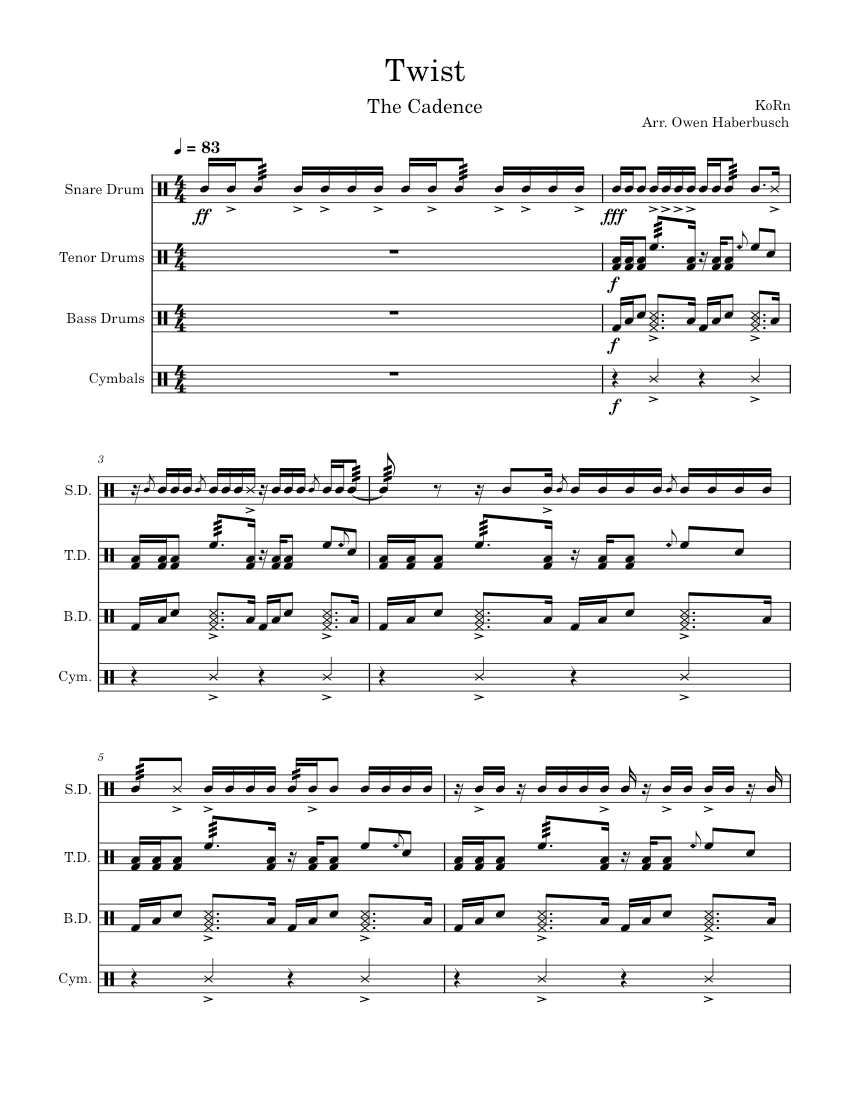 Twist – Korn Sheet Music for Tuba, Synthesizer, Trumpet other (Indoor ...