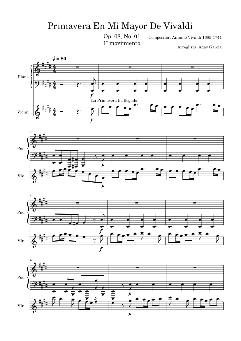 Primavera de Vivaldi – Antonio Vivaldi Primavera de Vivaldi en mi mayor ...