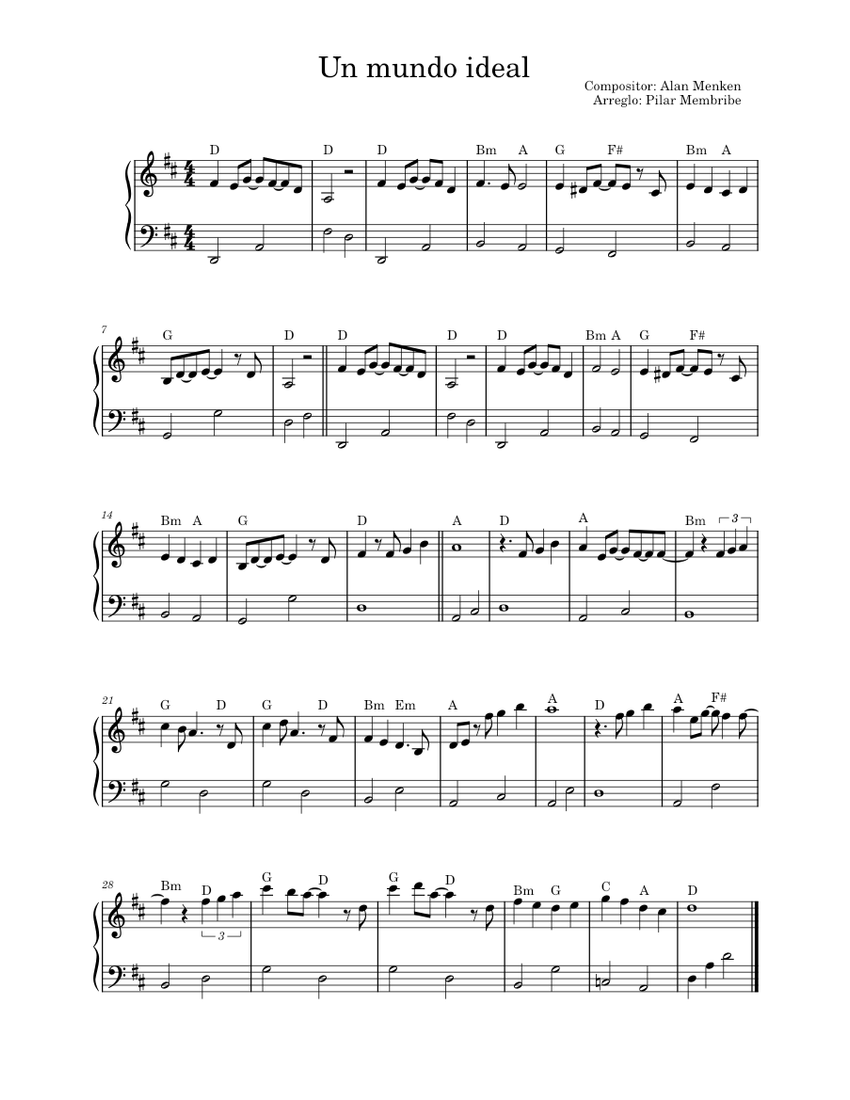 Un mundo ideal – Disney (Alan Menken) Sheet music for Piano (Solo) Easy ...