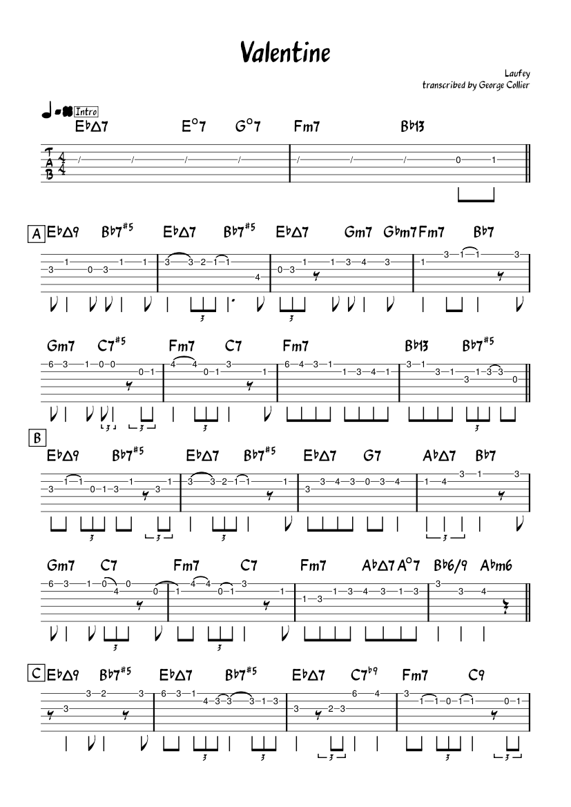 Valentine – Laufey Sheet Music and Tab with Chords for Guitar (Solo ...
