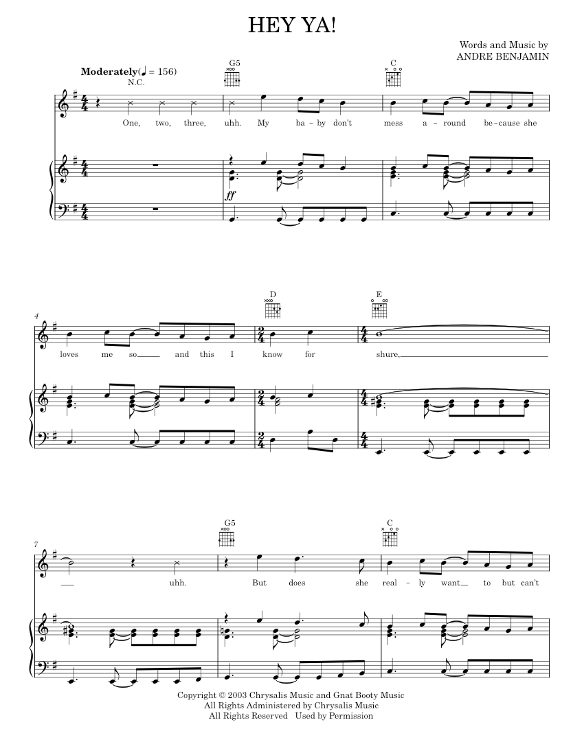 Play Official version of Hey Ya! Sheet Music by OutKast for Piano ...