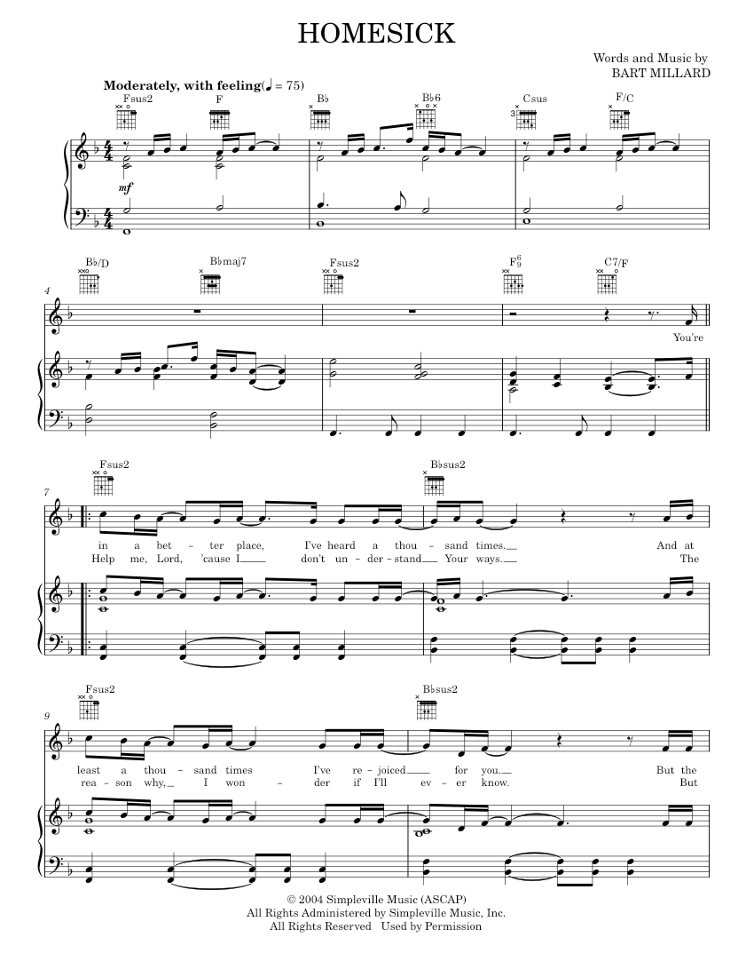 Play Official version of Homesick Sheet Music by MercyMe for Piano ...