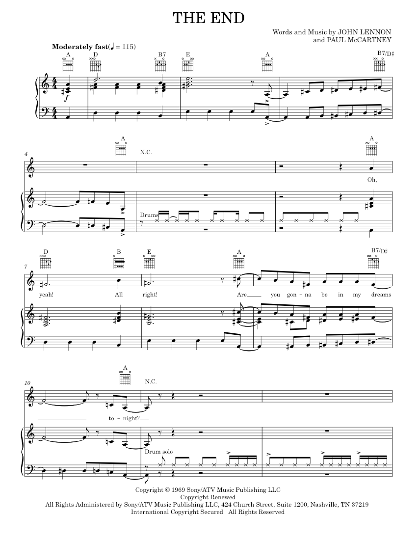 Play Official version of The end Sheet Music by The Beatles for Piano ...