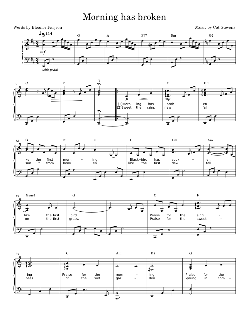 Morning has broken – Cat Stevens Sheet Music with Chords for Piano ...