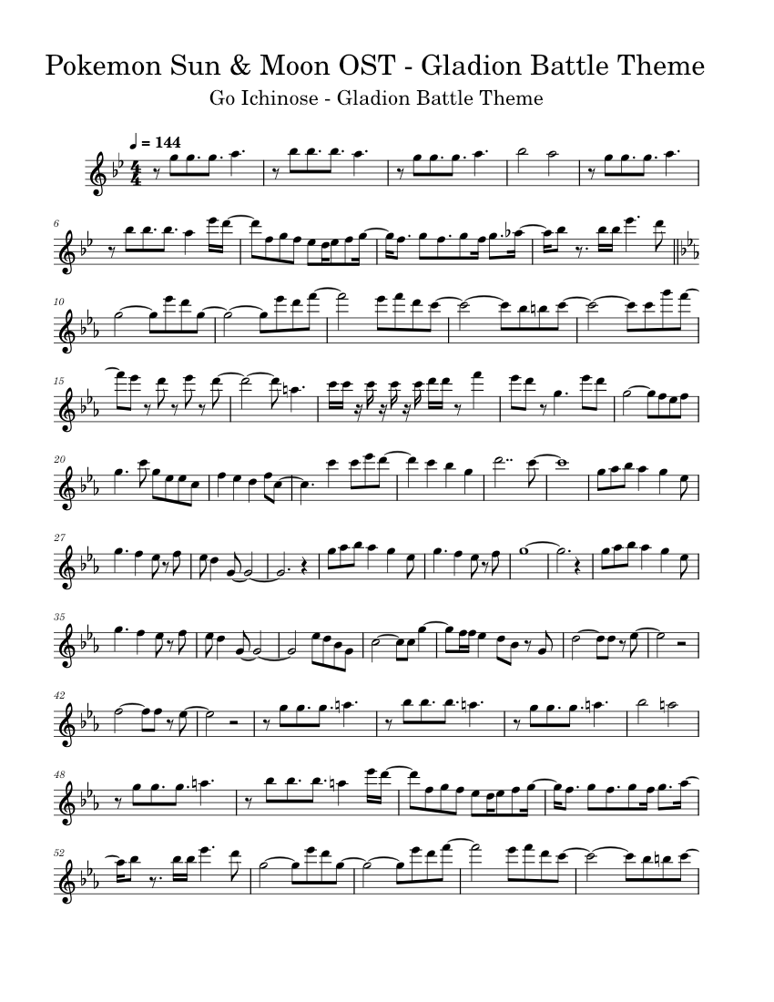Pokemon Sun & Moon OST - Gladion Battle Theme Sheet Music for Flute ...