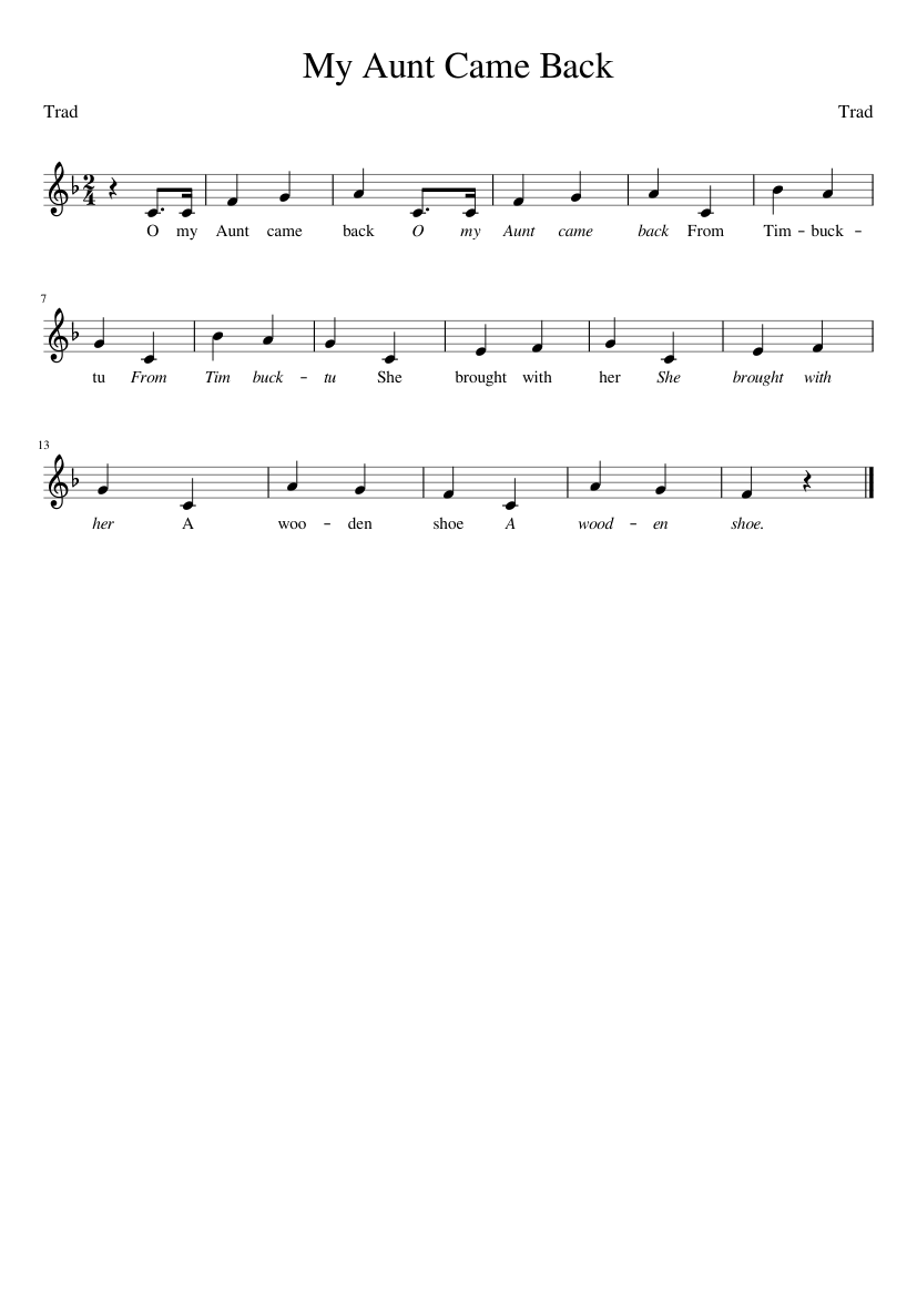 My Aunt Came Back Sheet music for Piano (Solo) Easy | Musescore.com