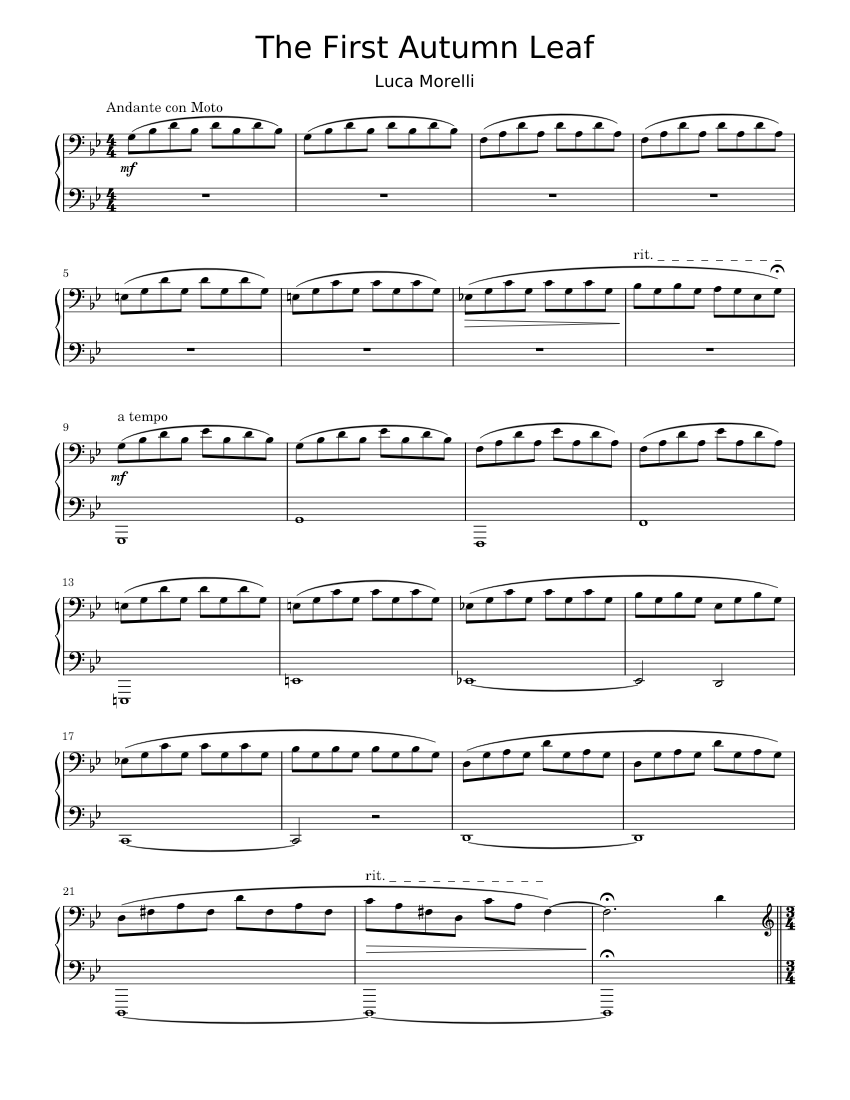 The First Autumn Leaf - Luca Morelli Sheet Music for Piano (Piano Duo ...