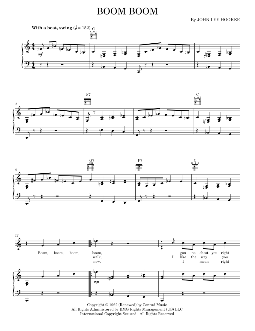 boom boom Sheet music for Piano, Vocals by John Lee Hooker Official ...