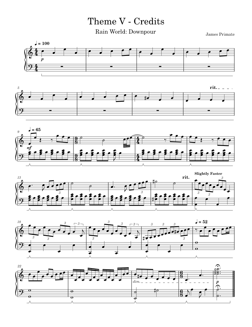 Theme V - Credits – James Primate - Rain World: Downpour OST Sheet ...
