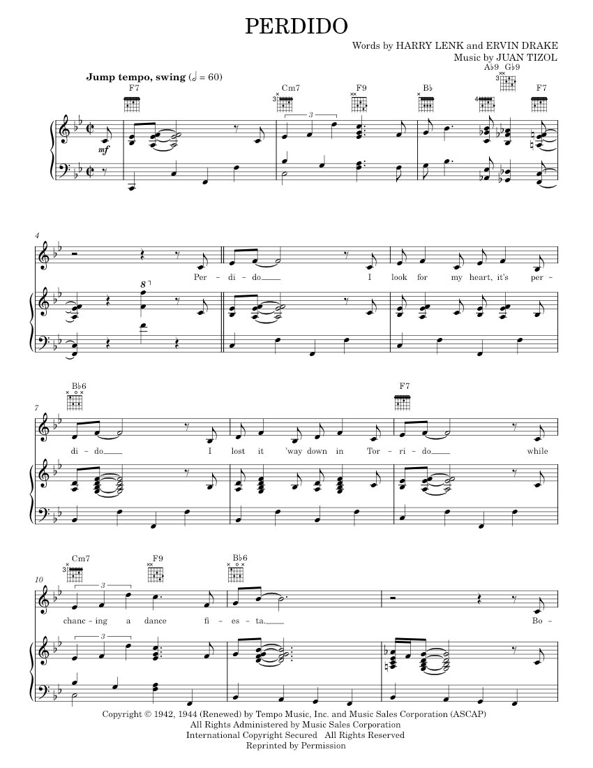 Play Official version of Perdido sheet music by Duke Ellington for ...