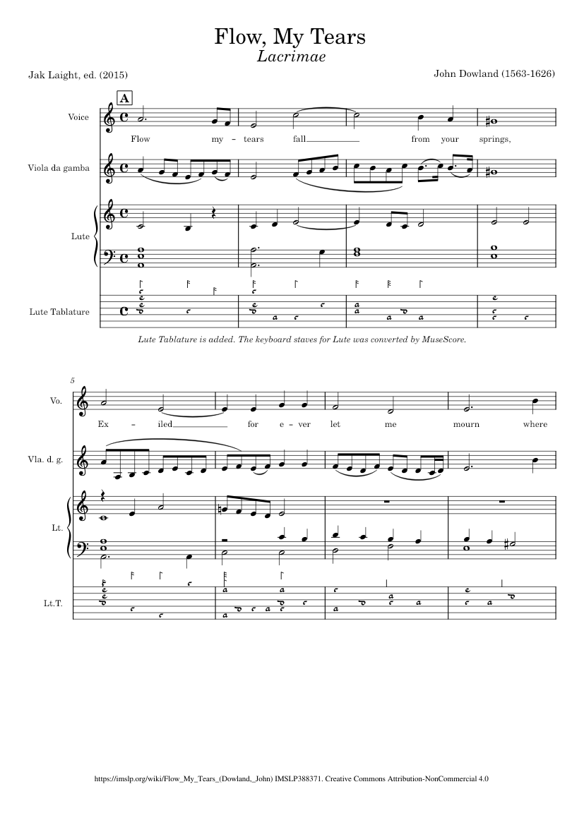 Flow, My Tears – John Dowland Sheet music for Vocals, Cello, Lute ...