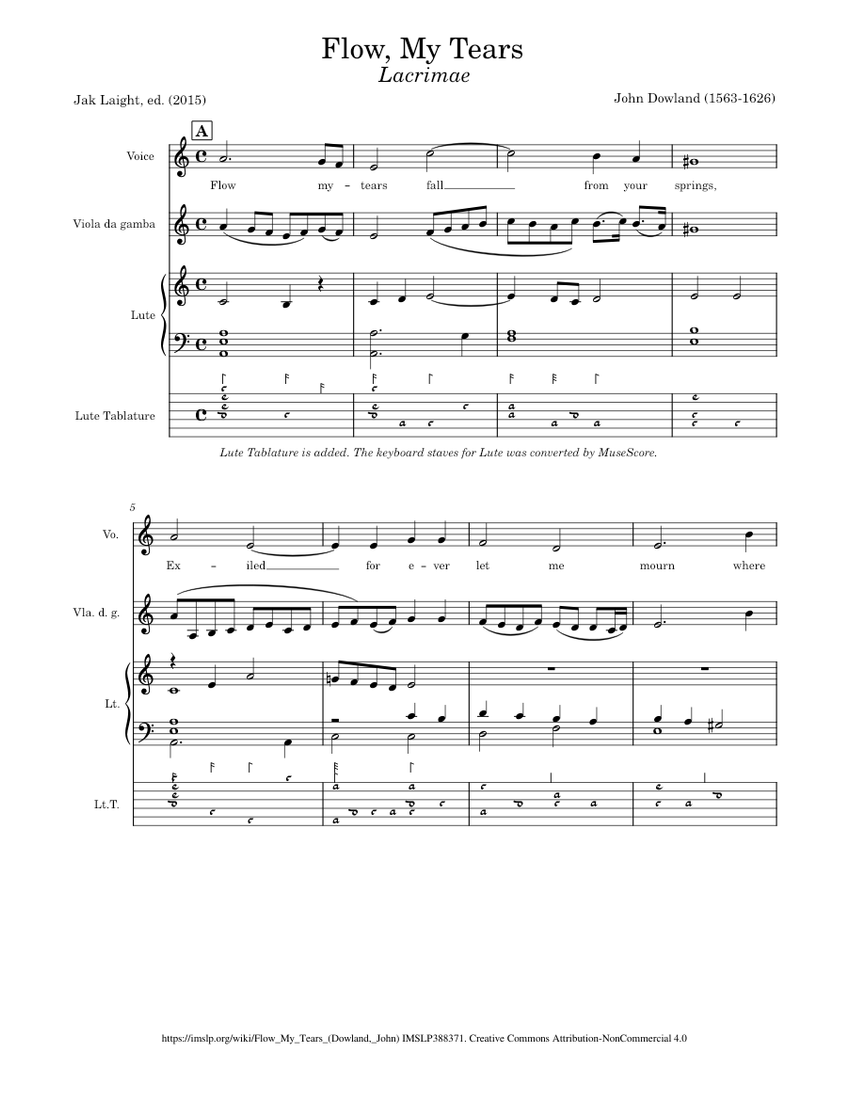 Flow, My Tears – John Dowland Sheet music for Vocals, Cello, Lute ...