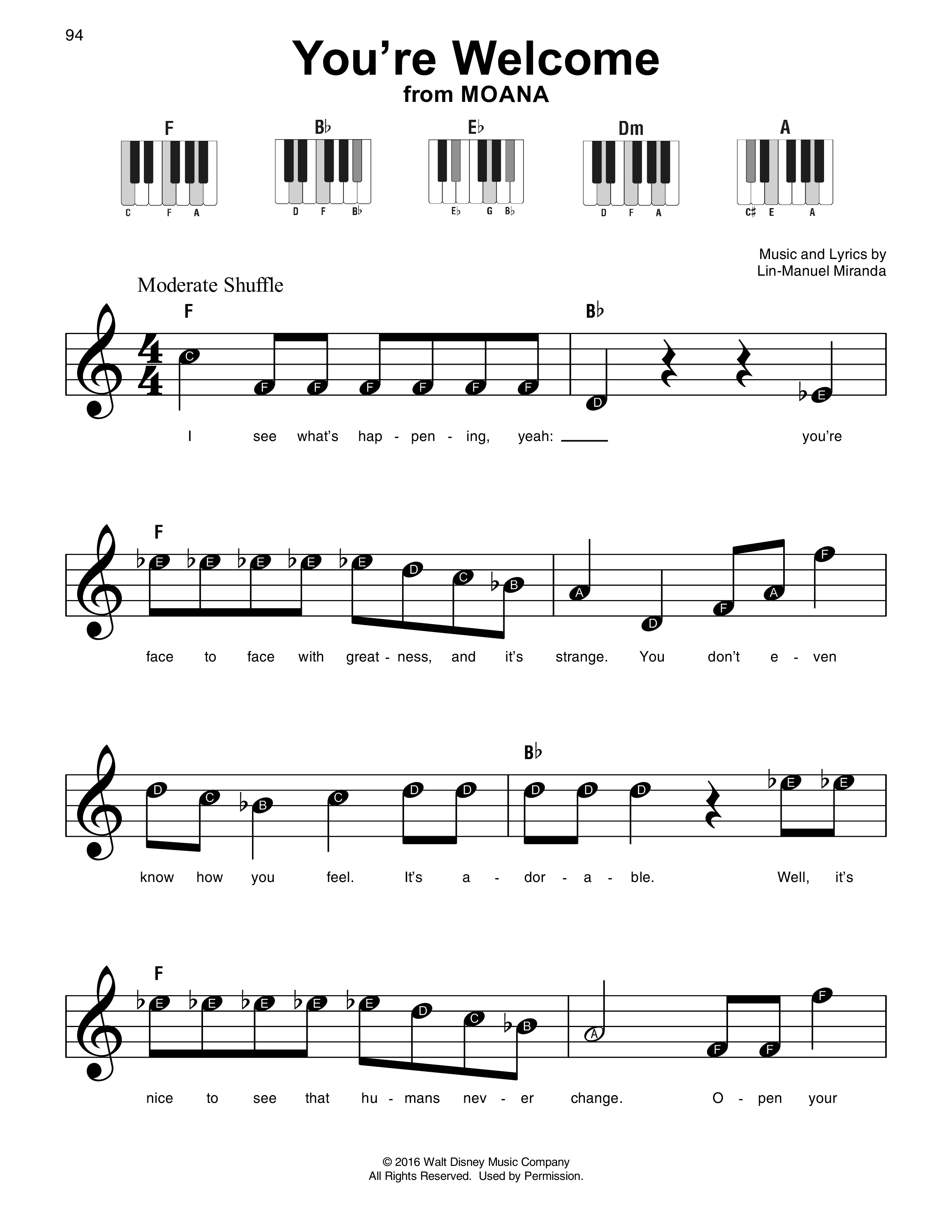 Play Official version of You're Welcome (from Moana) Sheet Music by Lin ...