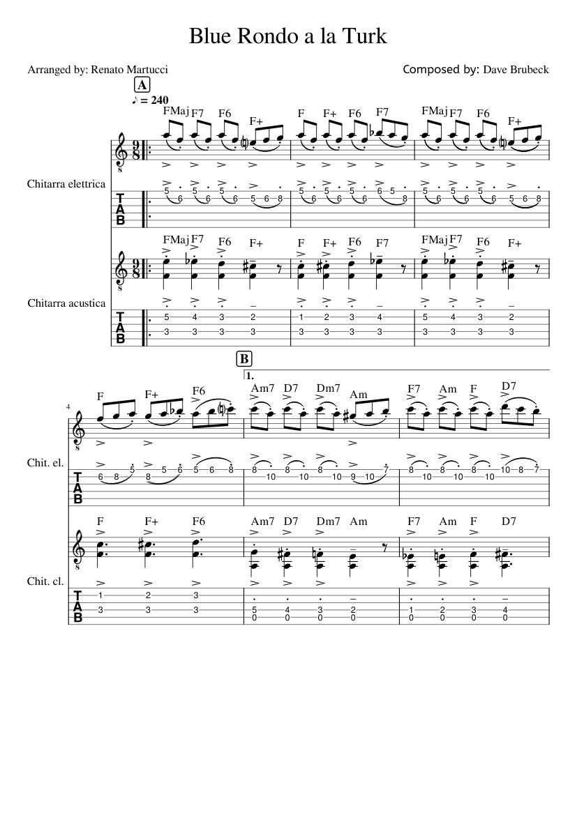Blue Rondo a la Turk (guitar duo) Sheet music for Guitar (Mixed Duet ...