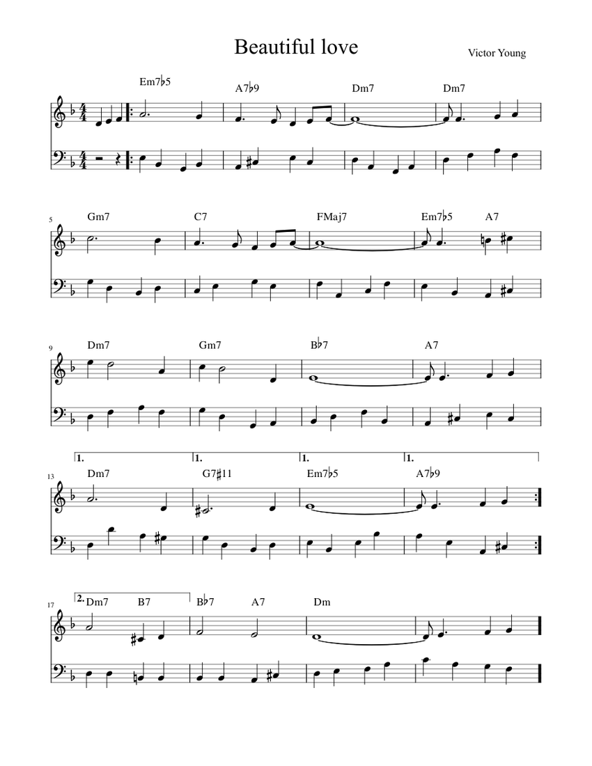 Beautiful_love lead Sheet music for Bass guitar (Solo) | Musescore.com