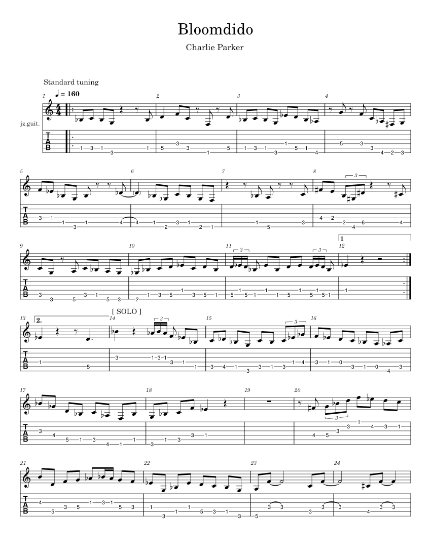 Bloomdido - Charlie Parker Sheet music for Guitar (Mixed Duet ...