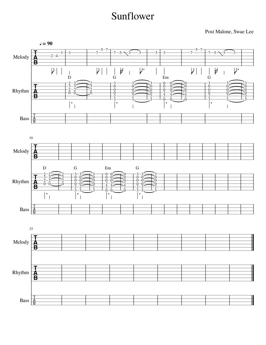 Sunflower Sheet music for Guitar, Bass guitar (Mixed Trio) | Musescore.com