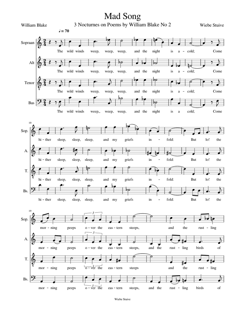 Mad Song-3 Nocturnes on Poems by William Blake No 2 Sheet music for ...