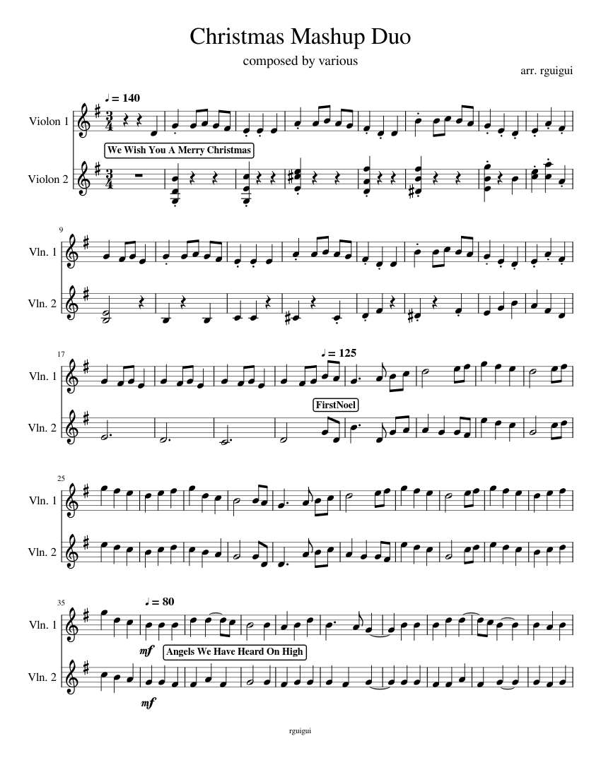 Christmas Medley Duo 2 Sheet music for Violin (String Duet) | Musescore.com
