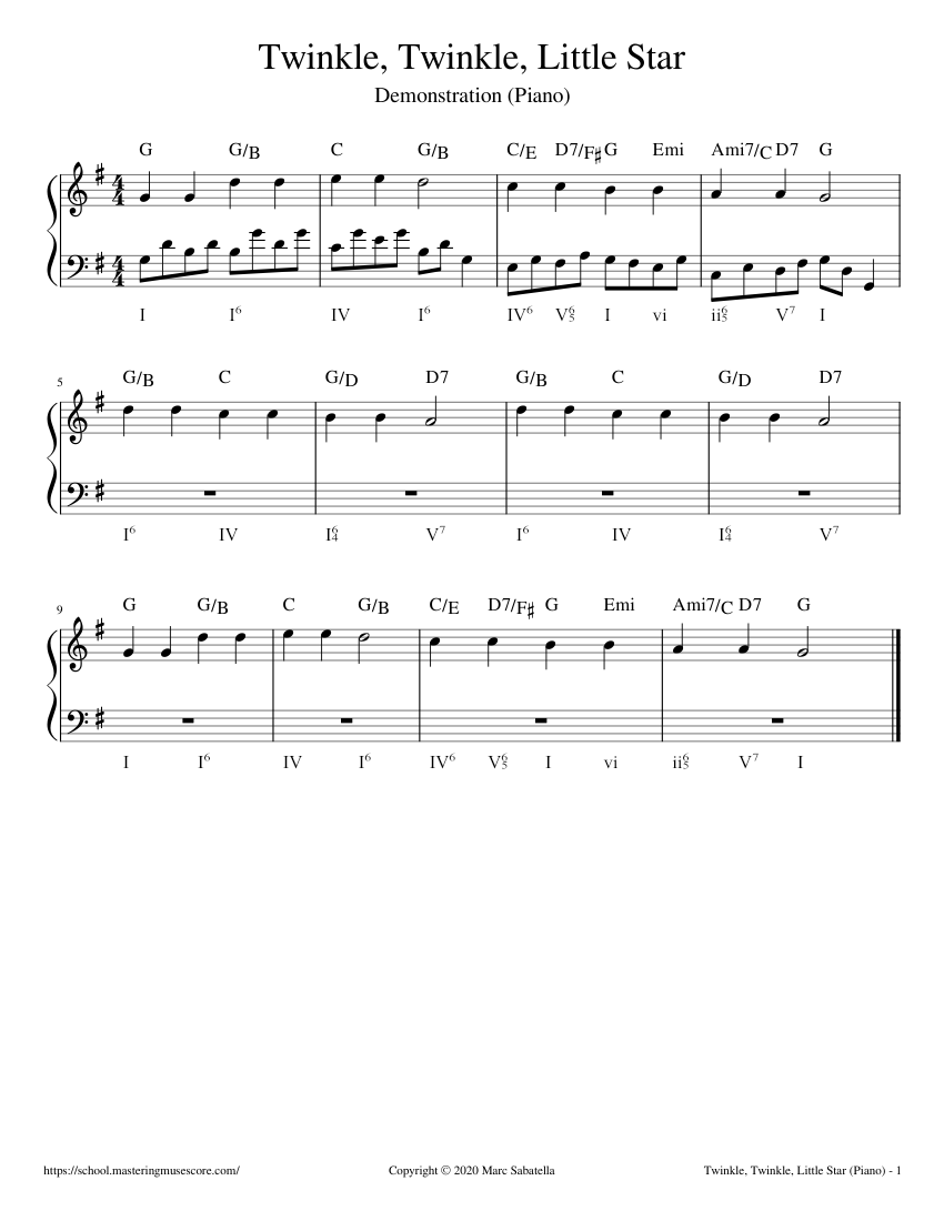 Demonstration: Twinkle, Twinkle, Little Star (Piano) Sheet music for ...