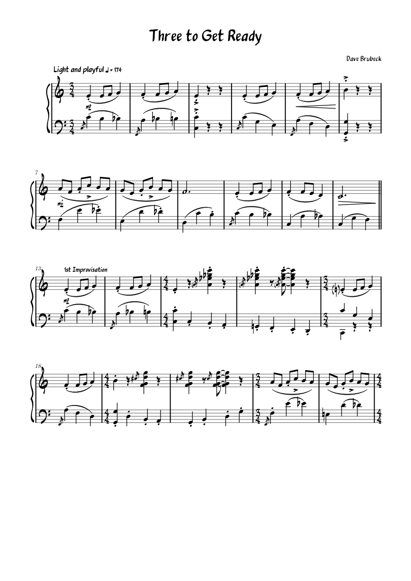 Three to Get Ready – Dave Brubeck Sheet Music for Piano (Solo ...
