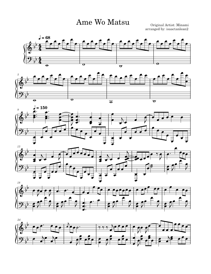 Ame wo Matsu – Minami (美波) Piano solo (unfinished) Sheet music for ...