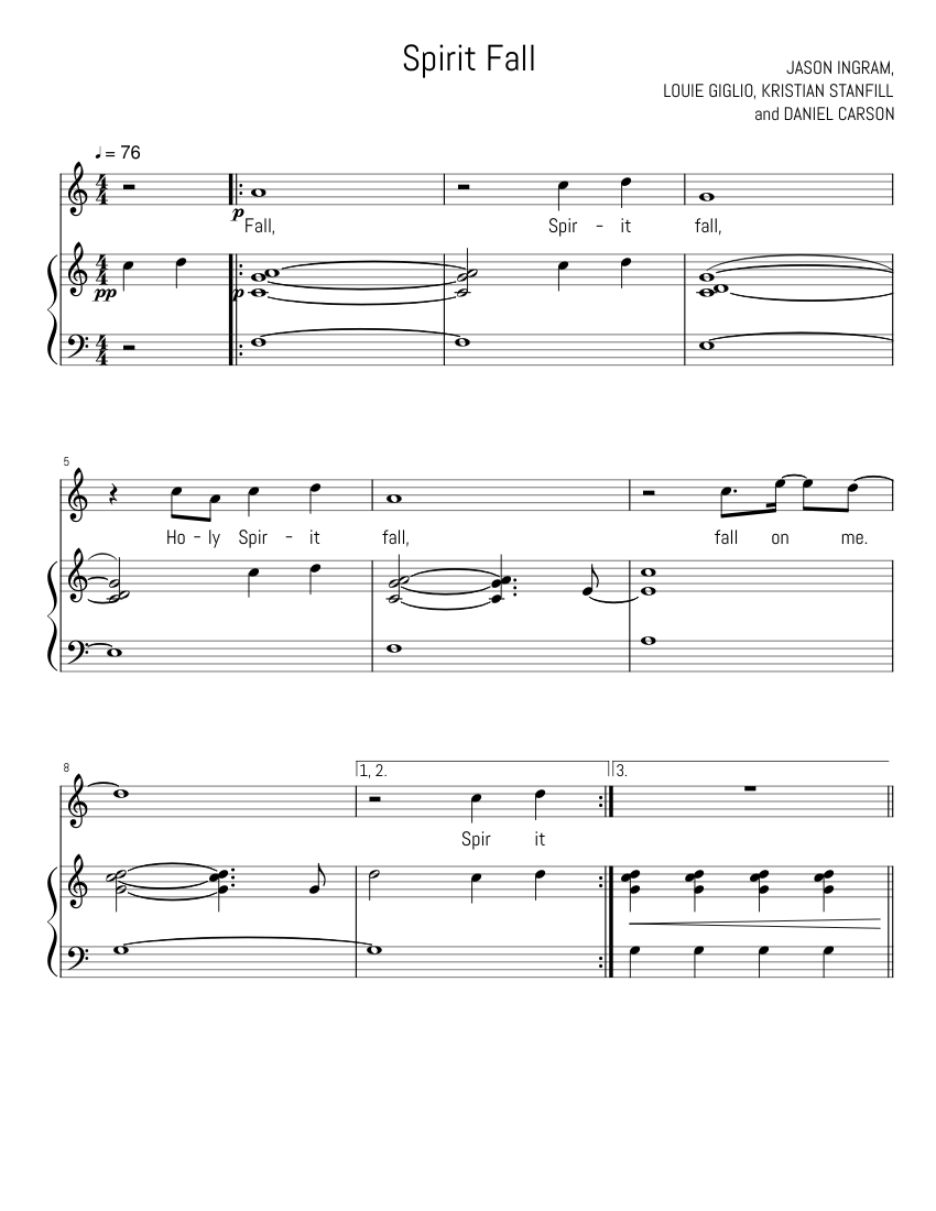 Spirit Fall Sheet music for Piano, Vocals (Mixed Trio) | Musescore.com