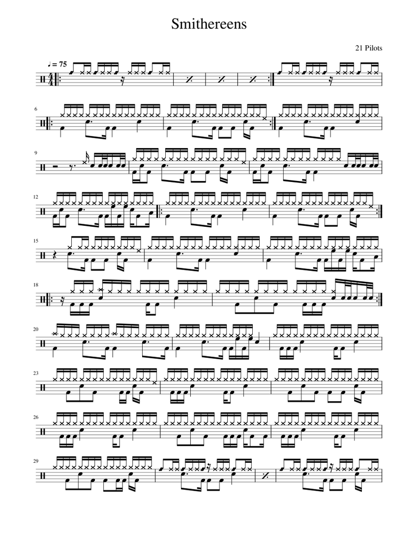 Smithereens by Twenty One Pilots Sheet music for Drum group (Solo ...