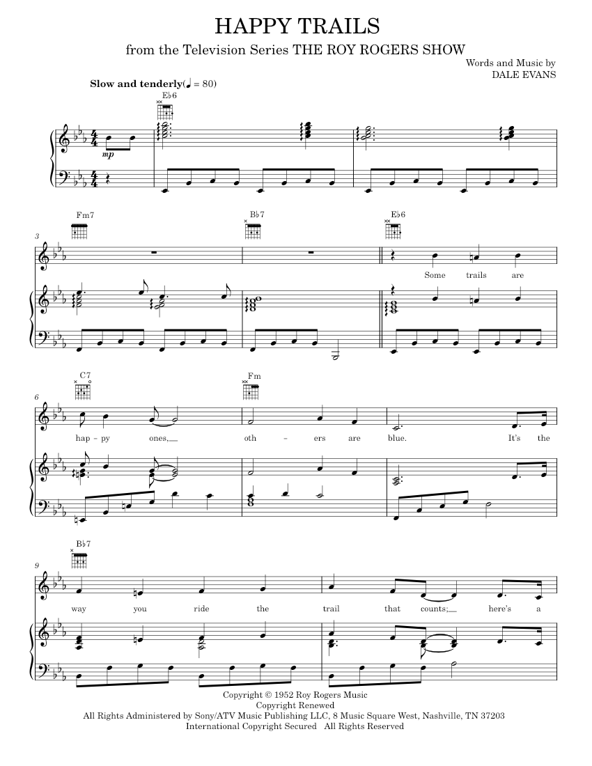 Play Official version of Happy Trails sheet music by Roy Rogers, TV ...