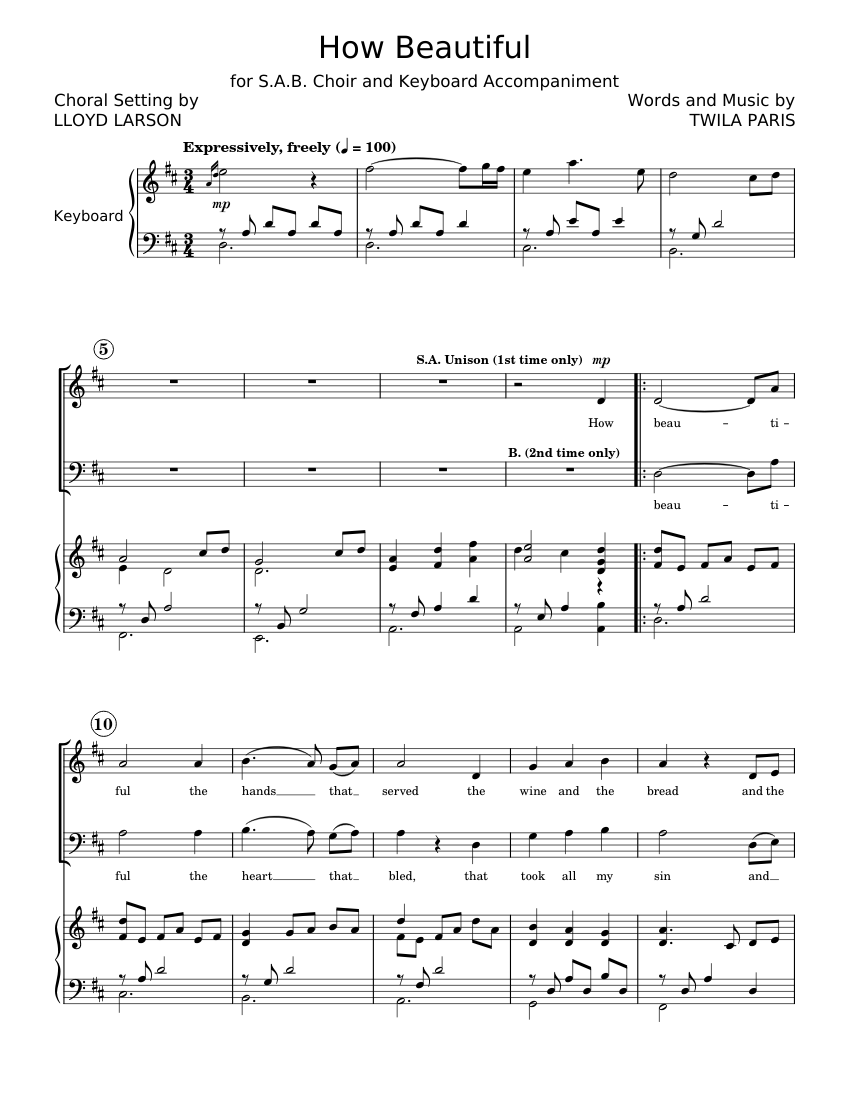 How beautiful - Twila Paris Sheet Music for Piano, Vocals (Mixed ...